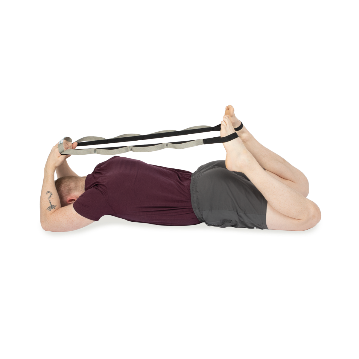lying quad stretch with strap